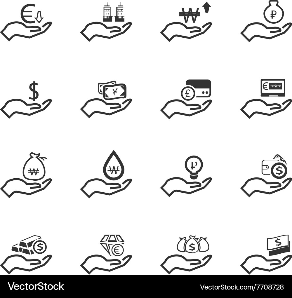 Hand and money icons set Royalty Free Vector Image