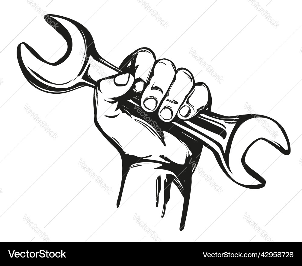 Hand holding a wrench tools icon cartoon Vector Image