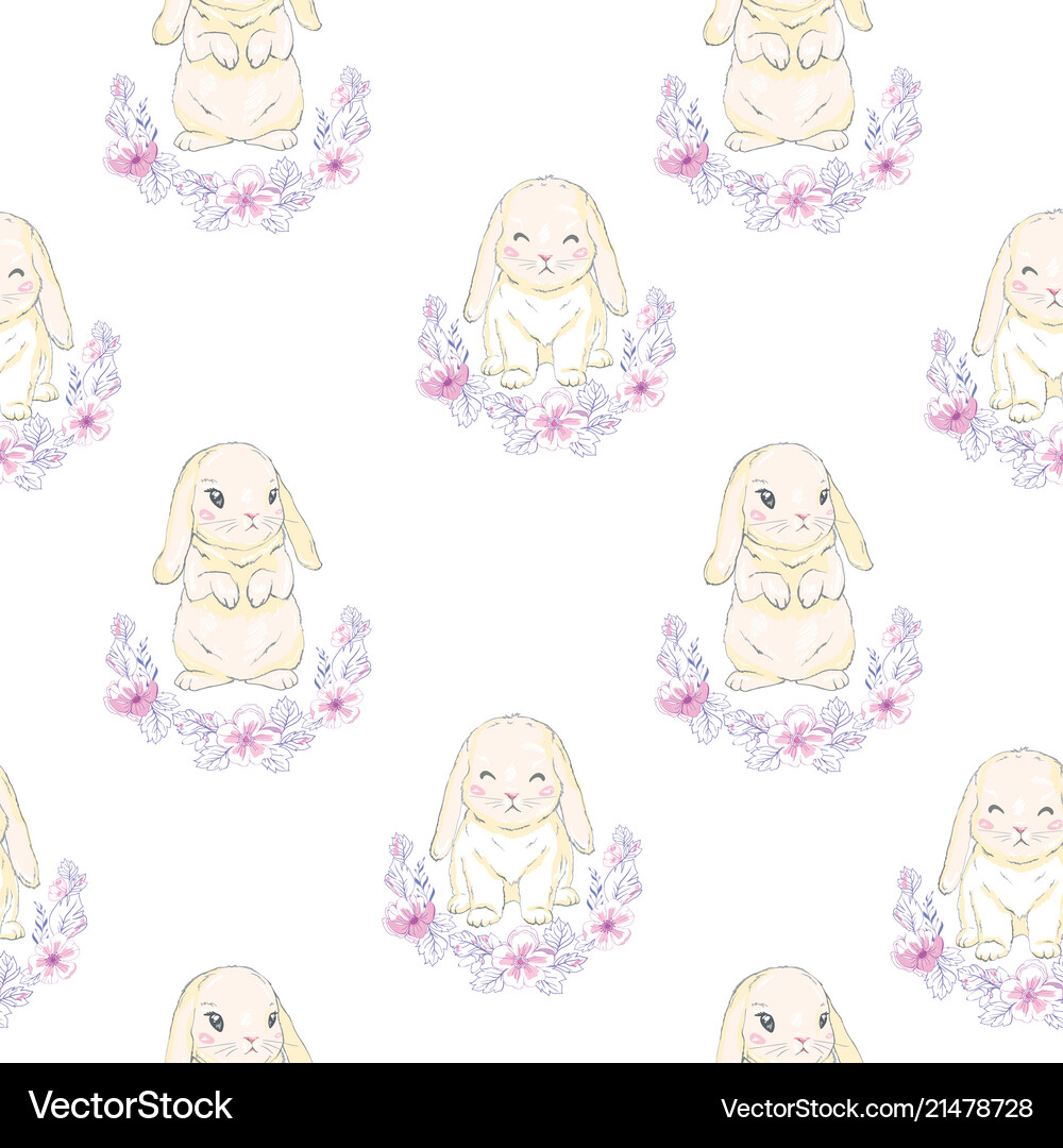 Seamless pattern with cute cartoon bunny baby Vector Image