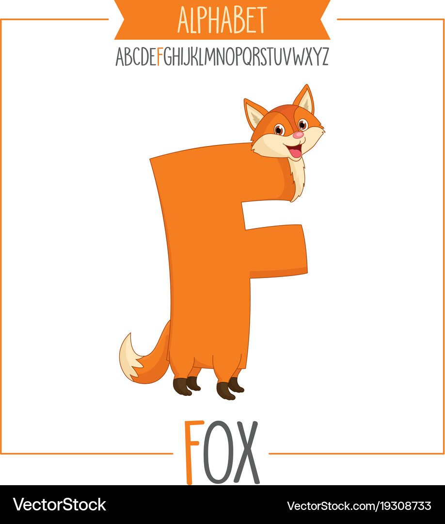Alphabet letter f and fox Royalty Free Vector Image