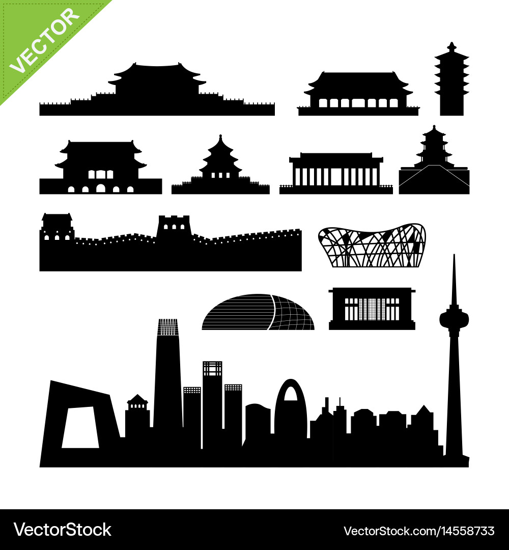 Beijing landmark and skyline silhouettes Vector Image