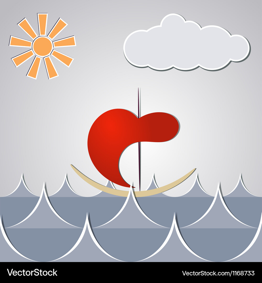 Cartoon drawing little ship through the waves Vector Image