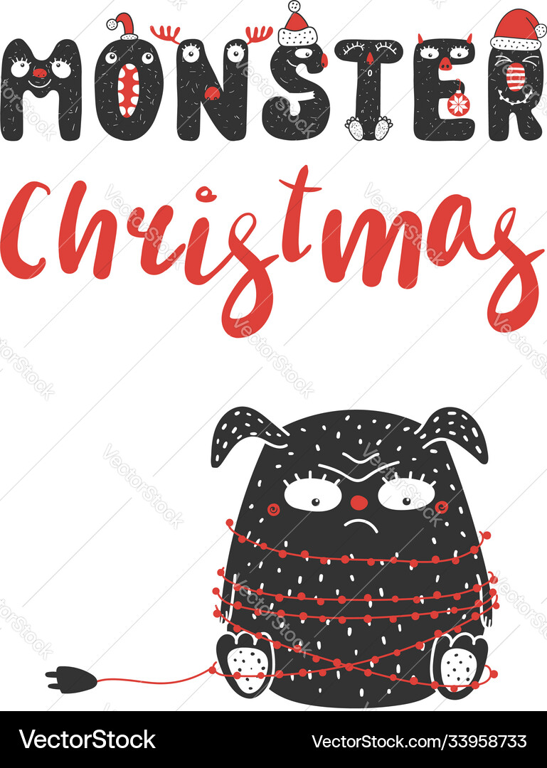 Cute and funny christmas monster Royalty Free Vector Image