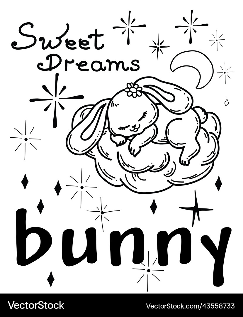Cute rabbit sleeps on a cloud hand drawn Vector Image