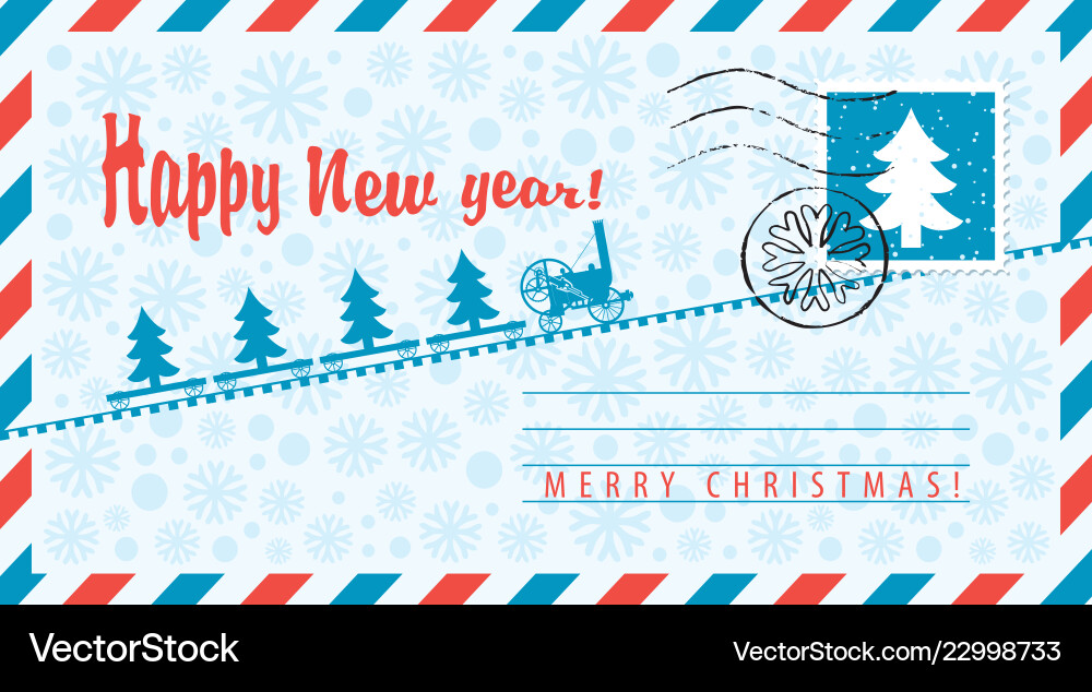 Envelope with santa claus and christmas tree Vector Image
