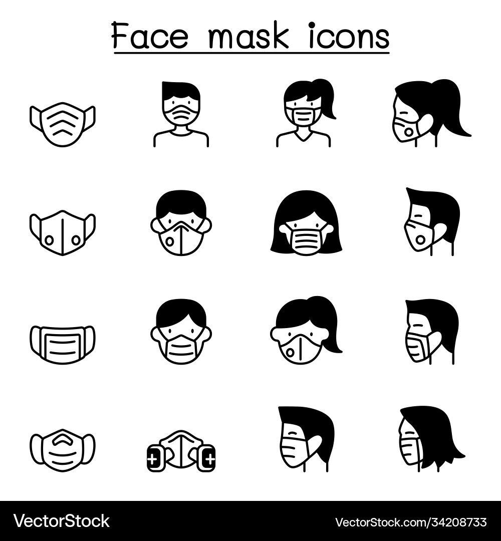 Face mask protection virus icons set graphic Vector Image