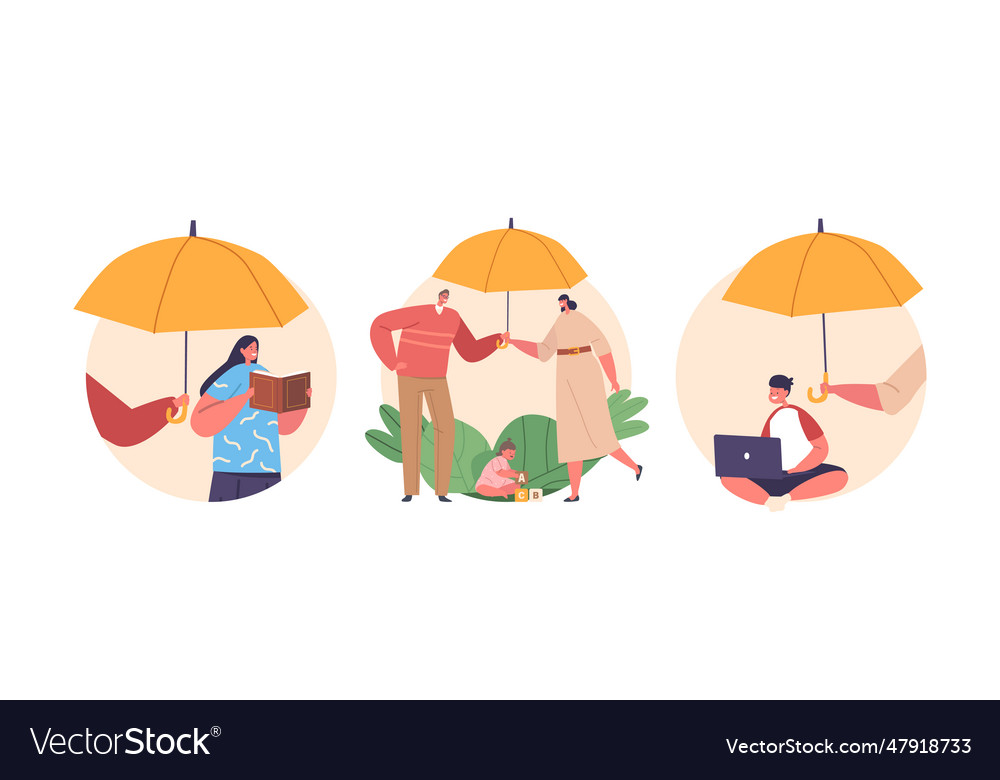 Family under protection isolated round icons Vector Image Family under protection isolated round icons Vector Image