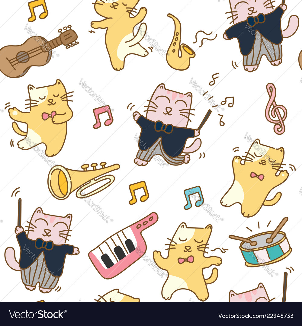 Funny cats seamless pattern background Royalty Free Vector