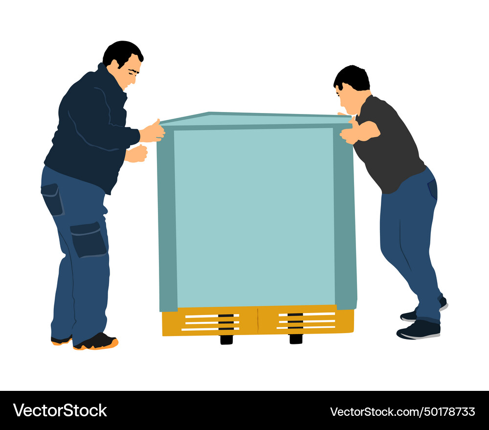 Hard workers pushing wheelbarrow and carry big box