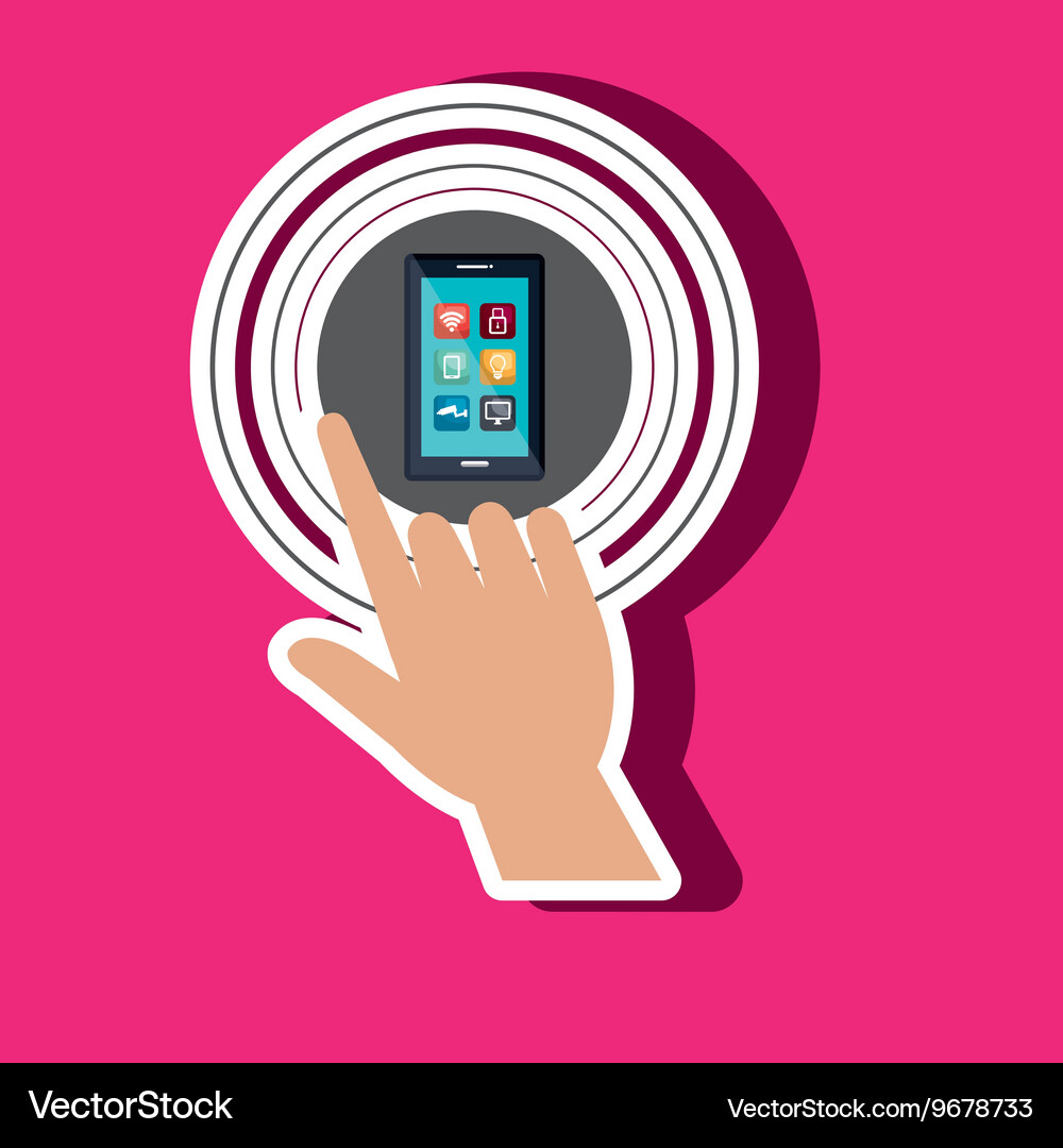 Human hand selecting smartphone menu Royalty Free Vector