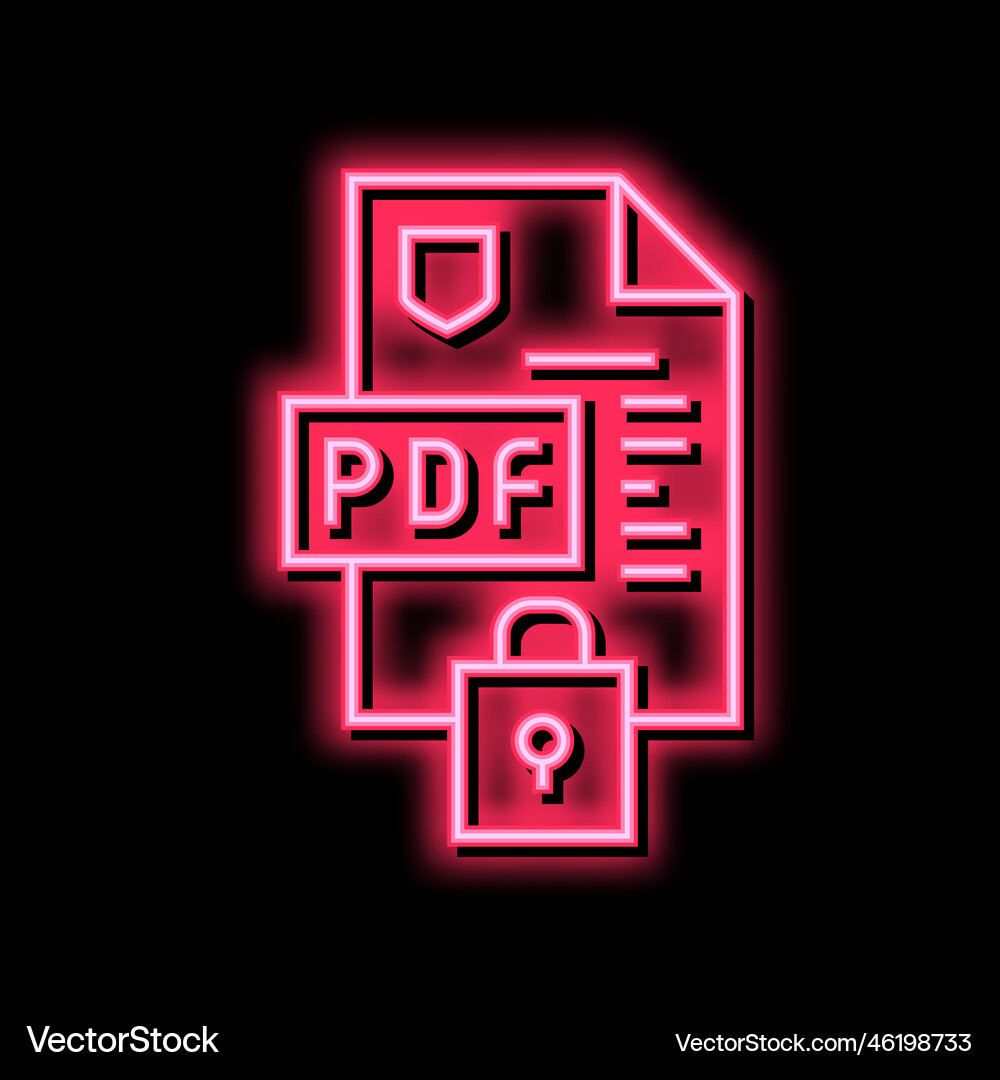 Locked and protection pdf file neon glow icon Vector Image