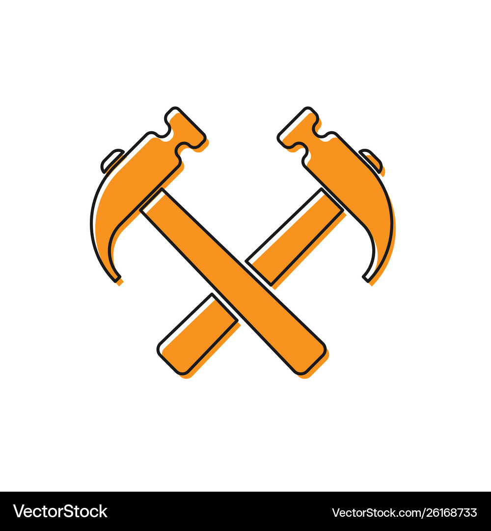 Orange two crossed hammers icon isolated on white Vector Image
