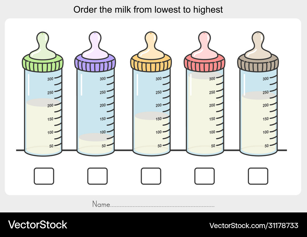 Order milk in bottle from lowest to highest Vector Image
