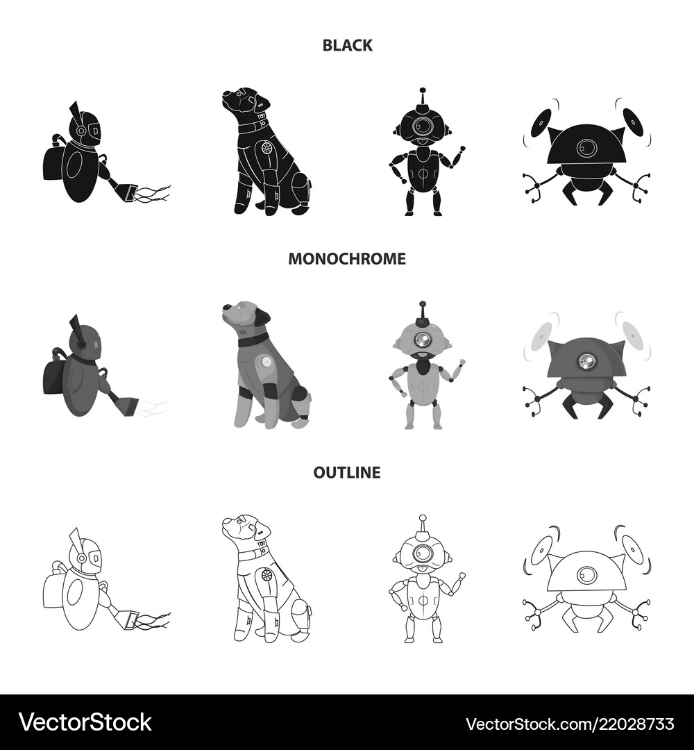 Robot and factory sign set Royalty Free Vector Image