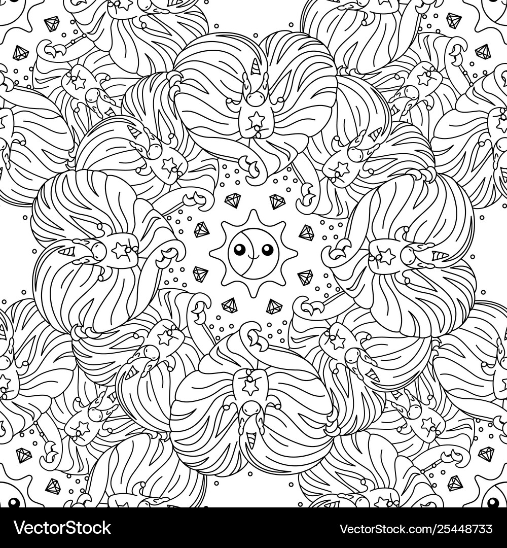 Unicorn pattern coloring page Royalty Free Vector Image