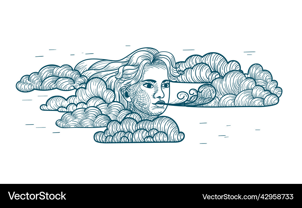 Wind the weather gods blow on clouds Royalty Free Vector
