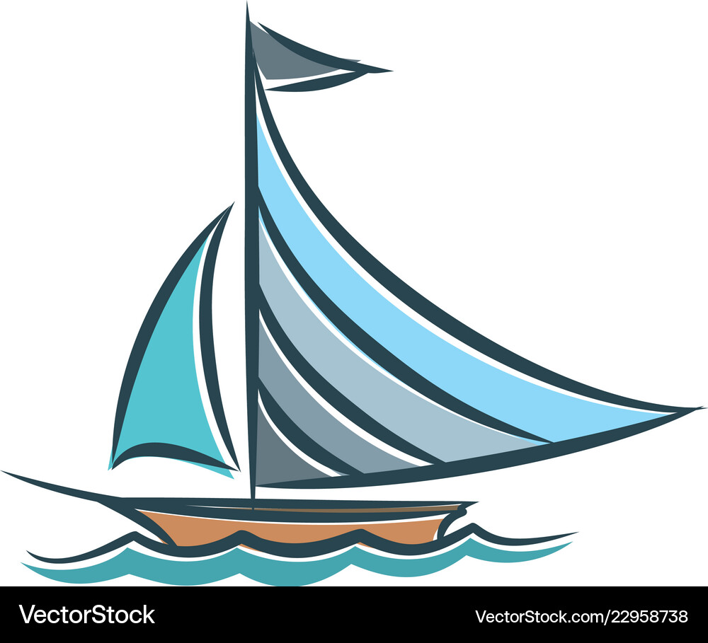 Blue sailing vessel in sea Royalty Free Vector Image