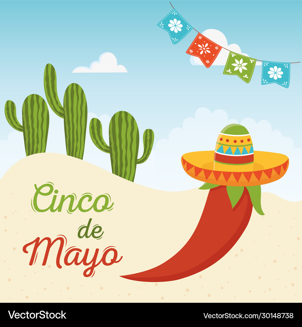 Cinco de mayo invitation card pepper with hat Vector Image