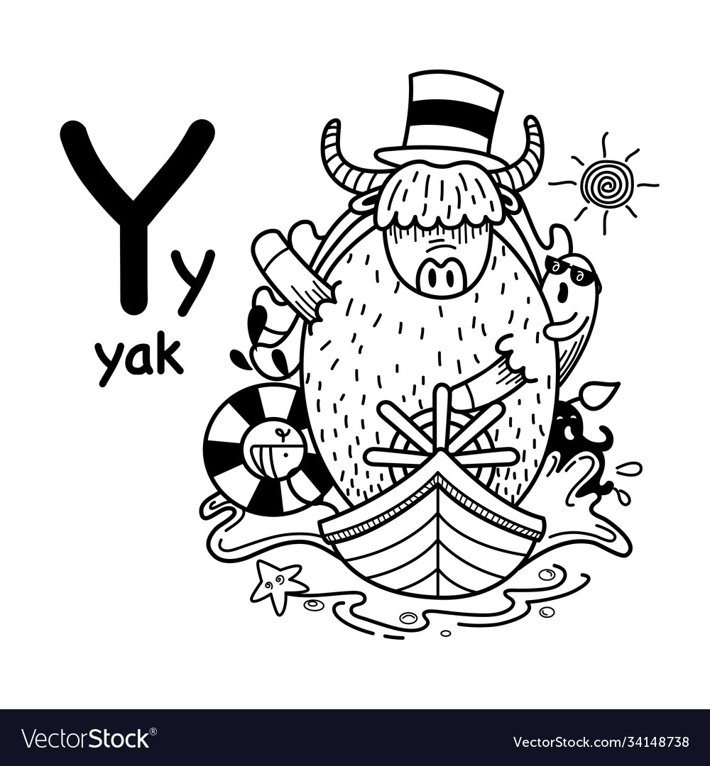 Hand drawnalphabet letter y-yak Royalty Free Vector Image
