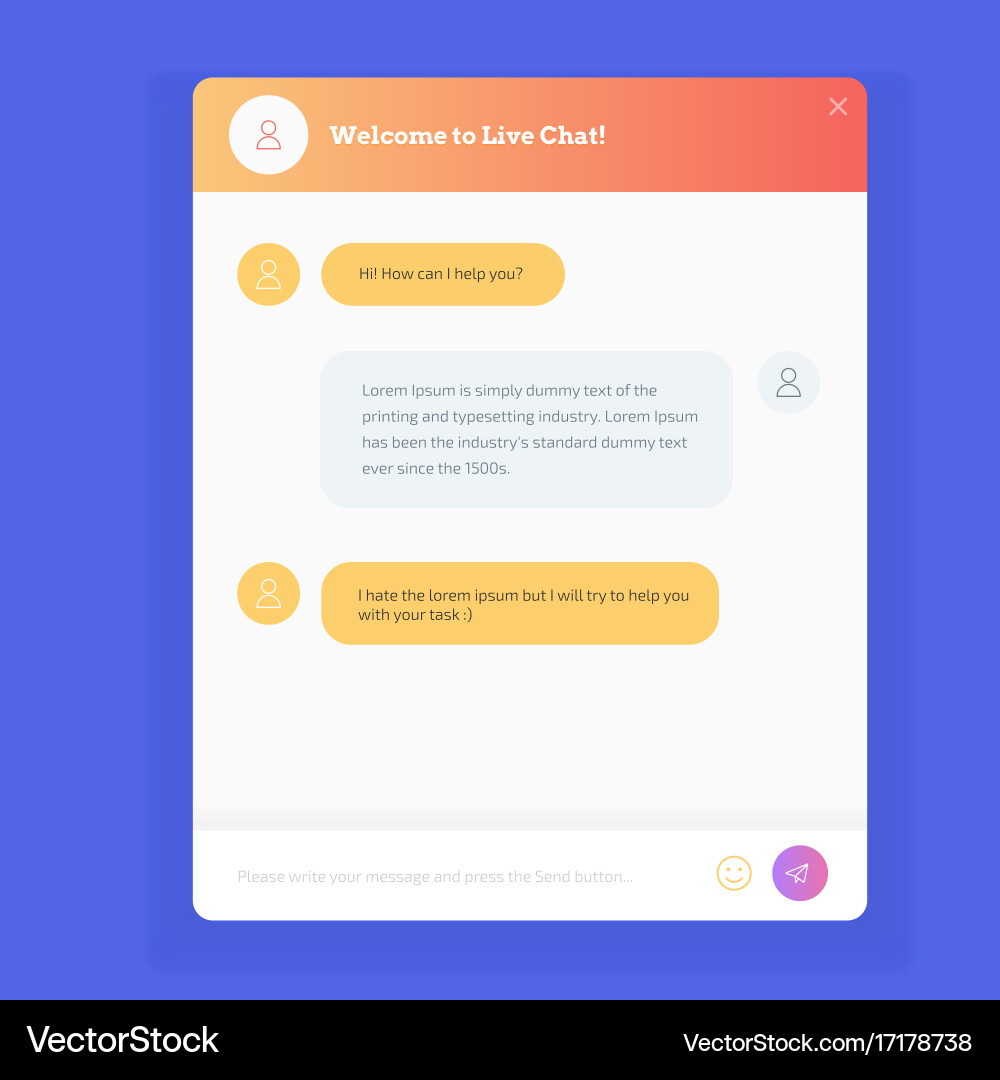 Live chat window to obtain live support on website