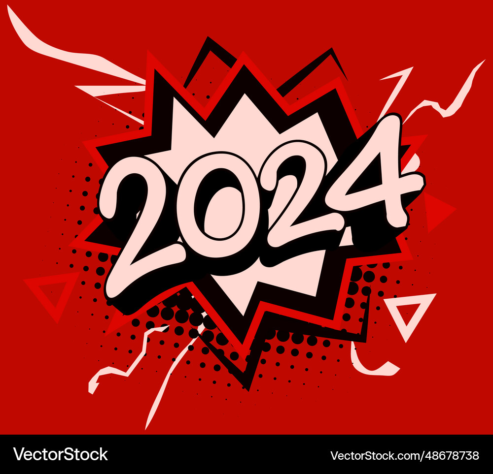 Retro comic explosion of 2024 in bold graphic Vector Image