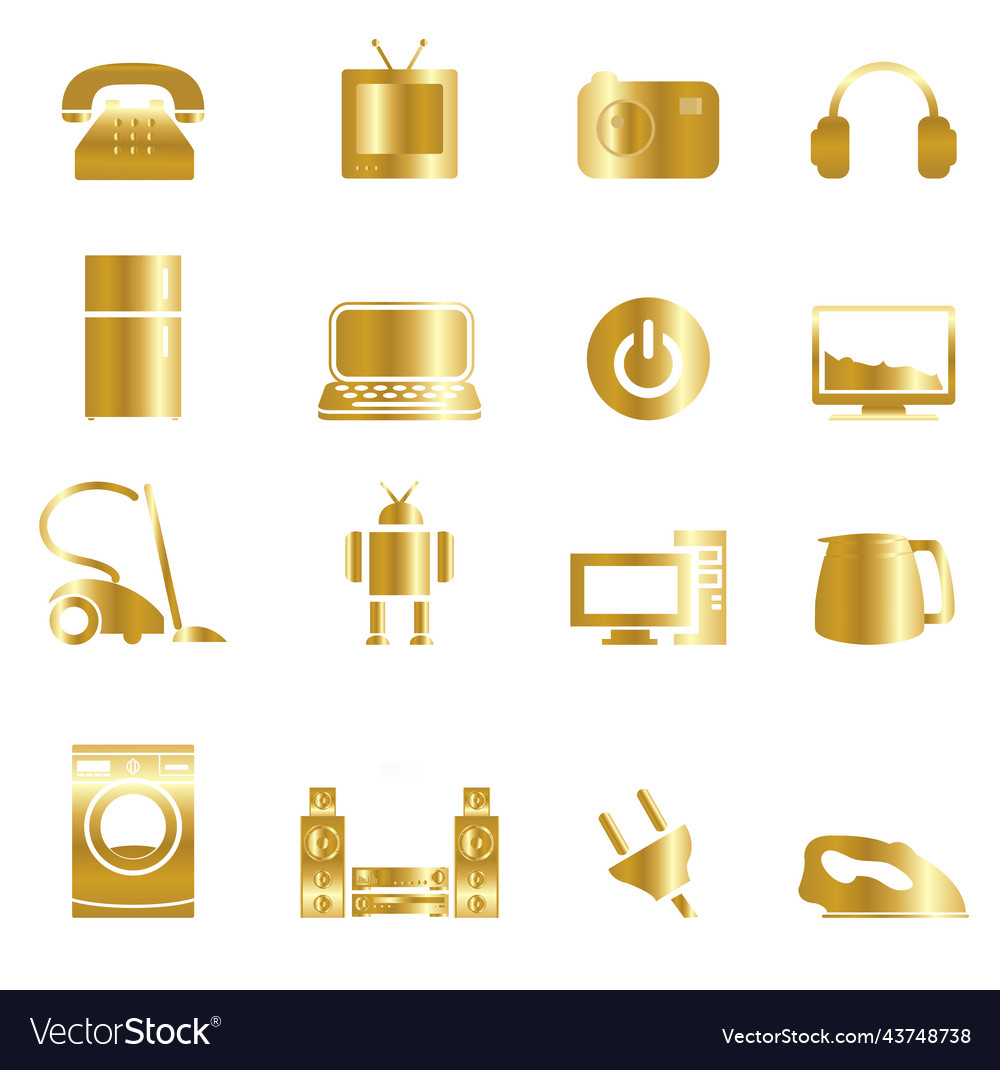 Set of gold home appliances icons Royalty Free Vector Image