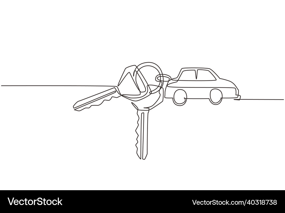 Single one line drawing keys with car shaped key Vector Image