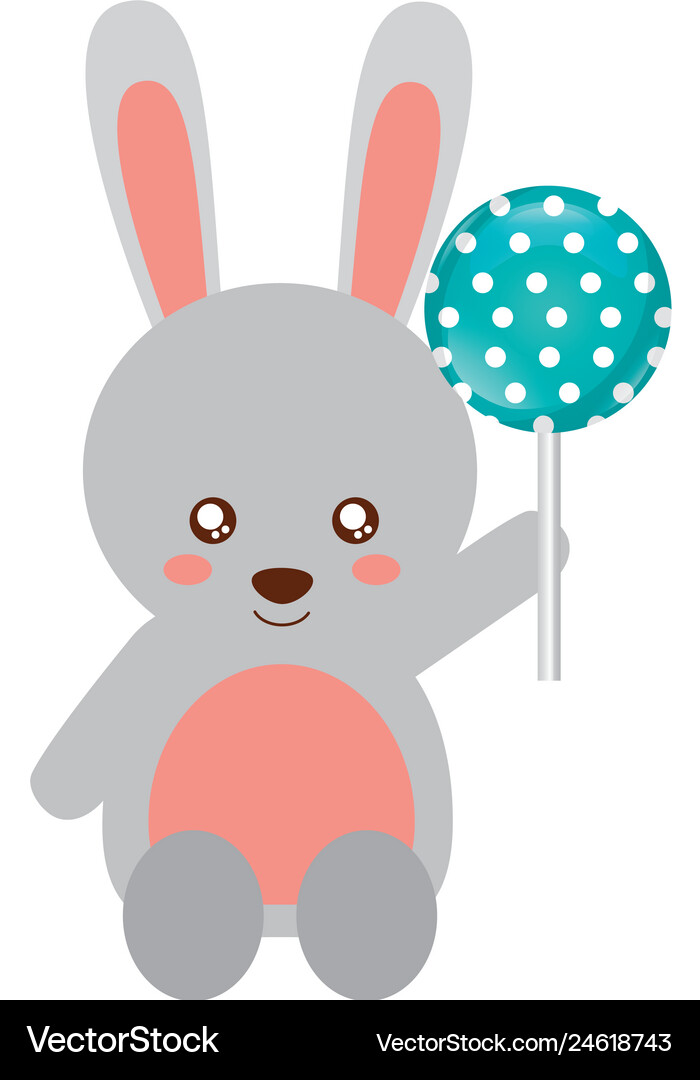 Cute rabbit with lollipop sweet candy Royalty Free Vector