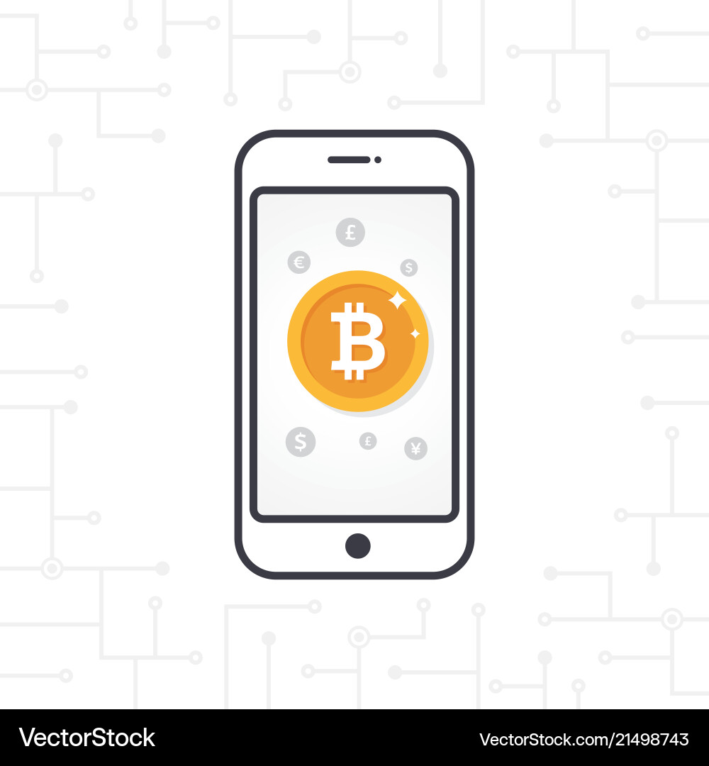 Flat design smartphone and gold bitcoin coin Vector Image