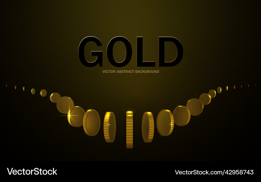 Gold coins on the dark background with text Vector Image
