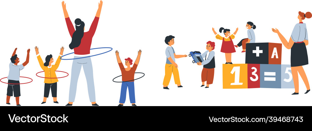 Kindergarten and school activities with teacher Vector Image