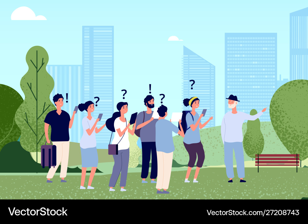 Tourists on excursion flat travellers Royalty Free Vector