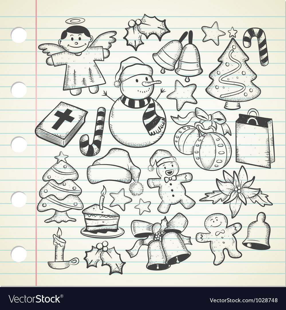 Big set christmas doodles Royalty Free Vector Image
