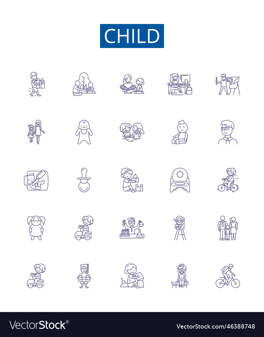Child line icons signs set design collection Vector Image