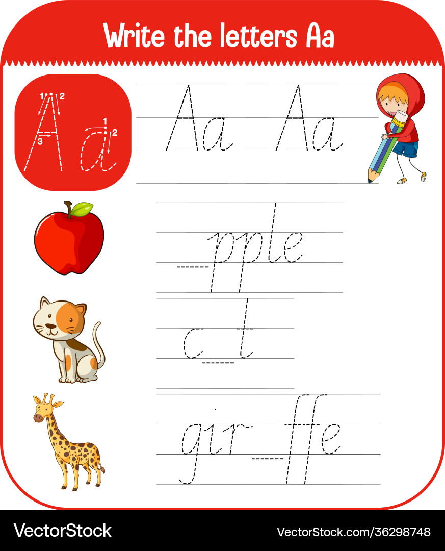 English alphabet tracing worksheets Royalty Free Vector