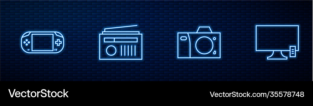 Set line photo camera portable video game console Vector Image