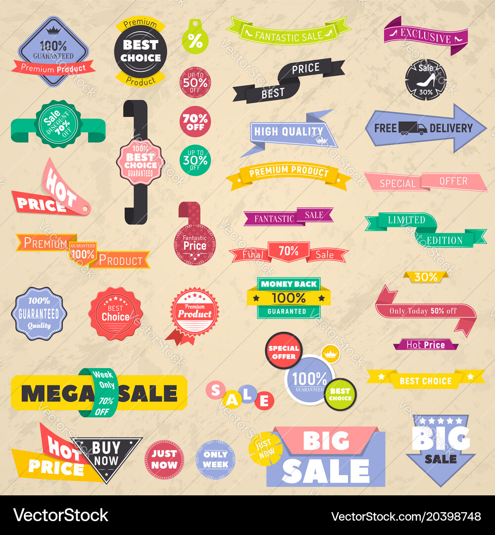 Set of discount banners representing labels Vector Image
