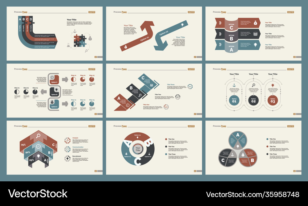 Six planning charts slide templates set Royalty Free Vector