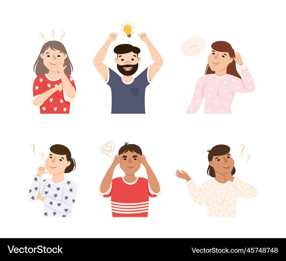 Thoughtful male and female thinking figuring Vector Image