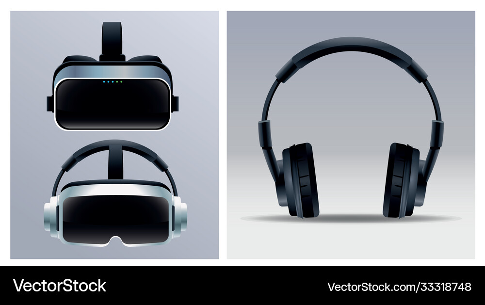 Two virtual reality masks and earphones Royalty Free Vector