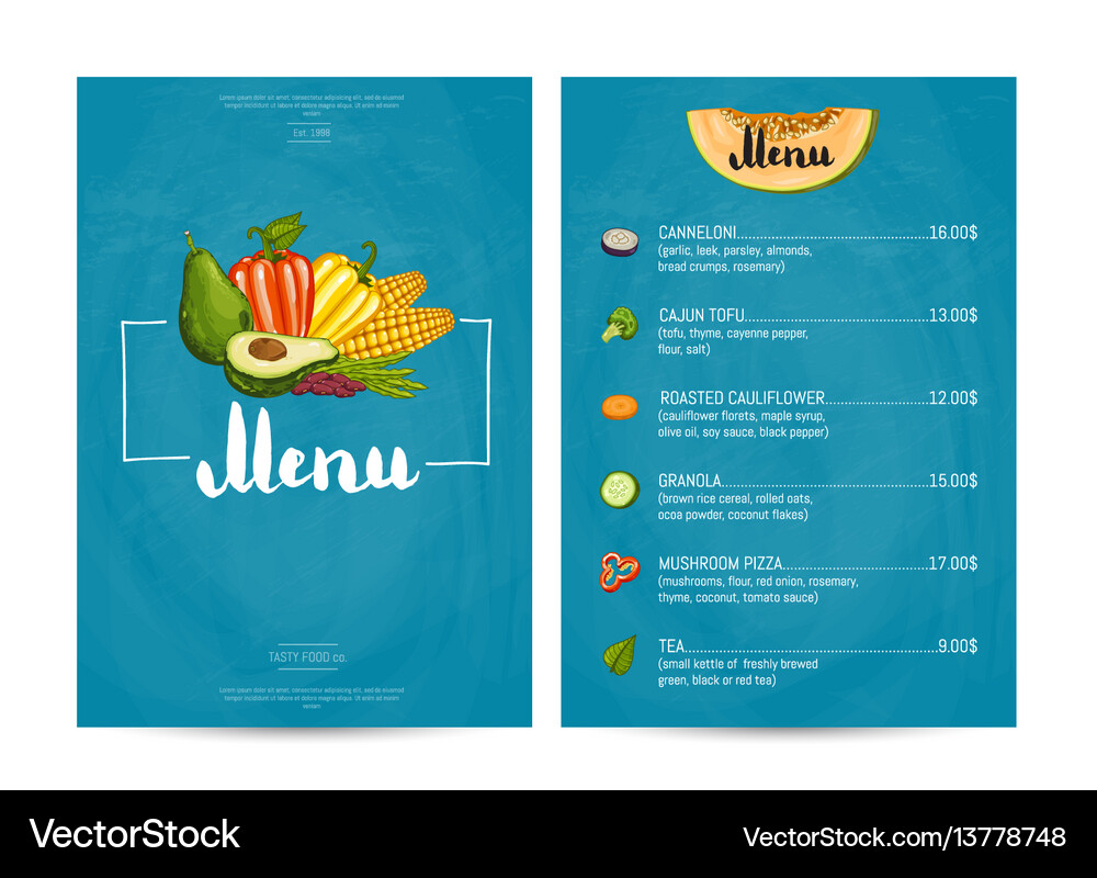 Vegetarian restaurant food menu design Royalty Free Vector