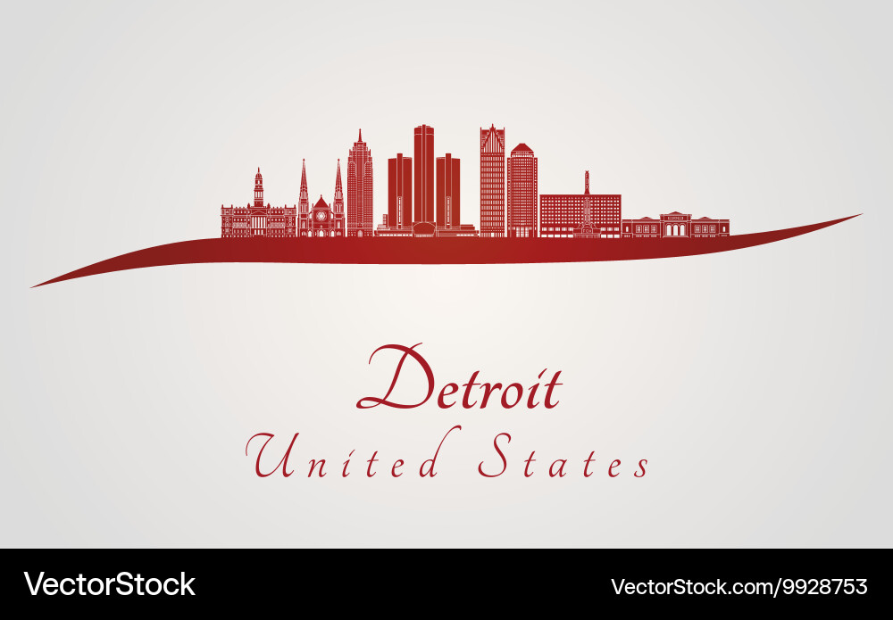 Detroit skyline in red Royalty Free Vector Image