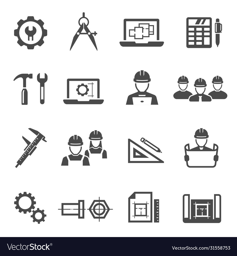 Engineering architecting black icons set isolated Vector Image