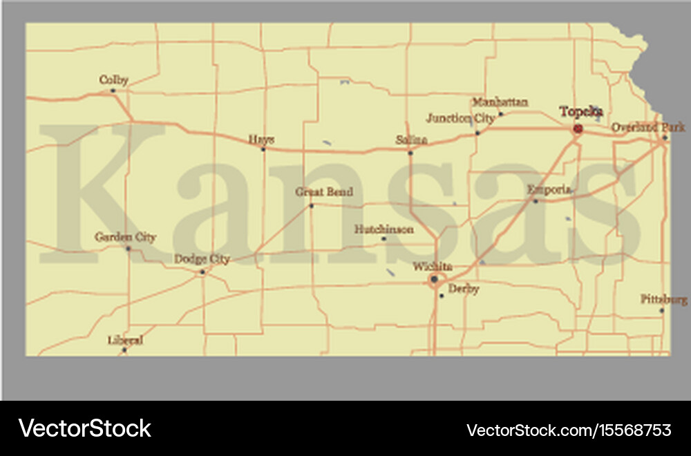 Kansas accurate exact detailed state map with Vector Image