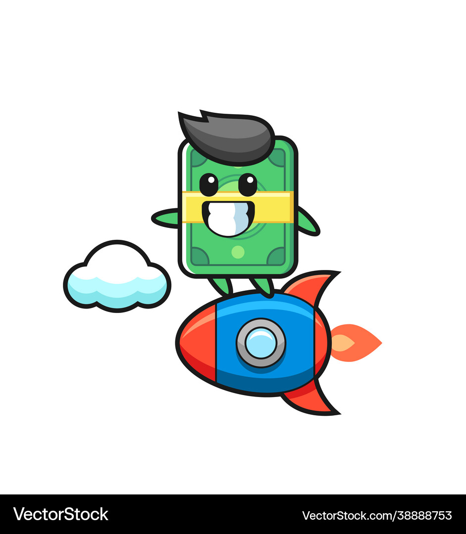 Money mascot character riding a rocket Royalty Free Vector