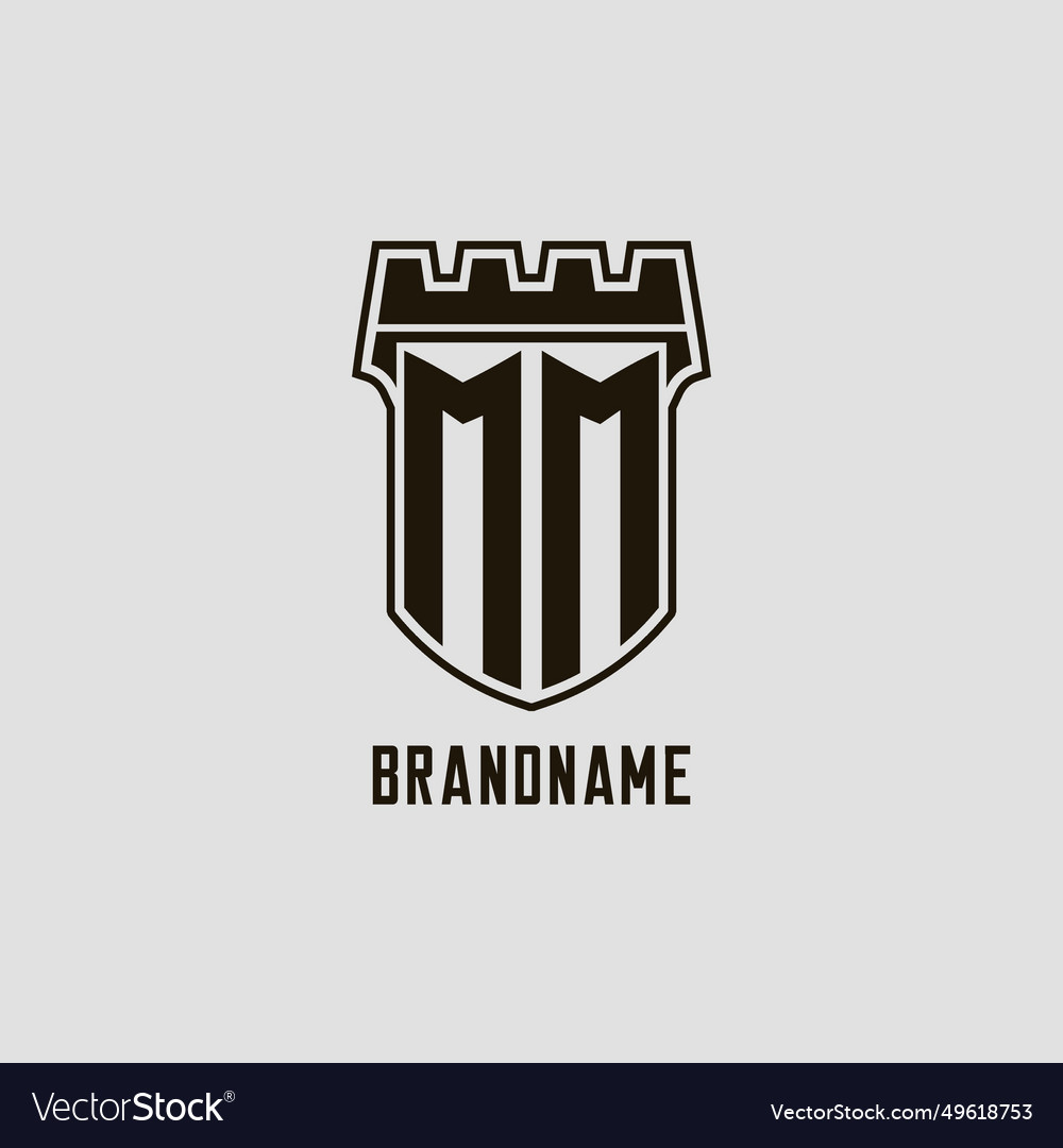 Monogram mm with shield fortress logo design style