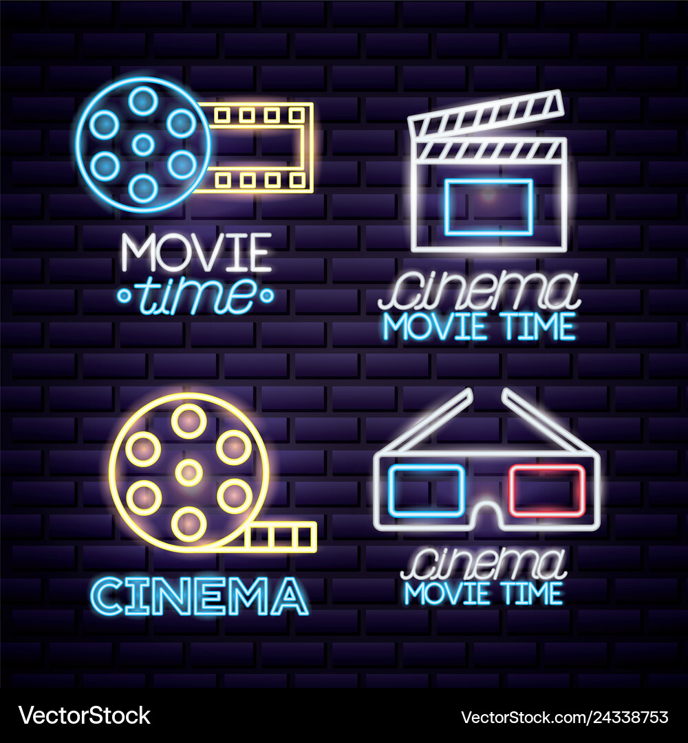 Movie time neon Royalty Free Vector Image - VectorStock