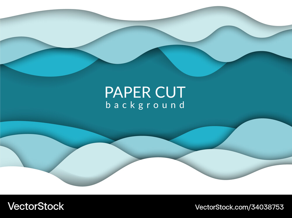 Paper cut background blue river wave papercut Vector Image
