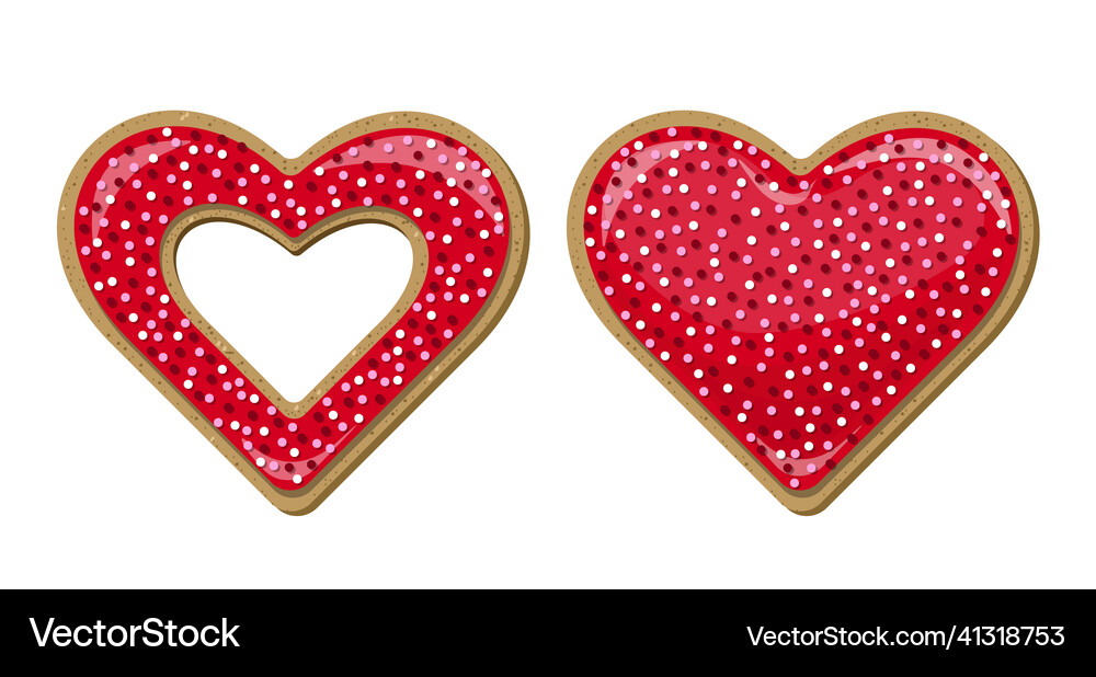 Red glitter heart shaped cookies Royalty Free Vector Image