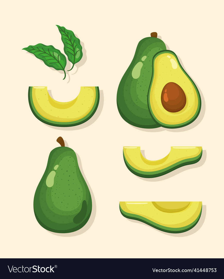 Six avocados vegetables icons Royalty Free Vector Image